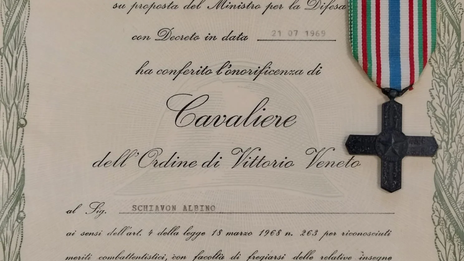 Riconsegnata alla famiglia l'onorificenza di Cavaliere di Vittorio Veneto a un "Ragazzo del '99"